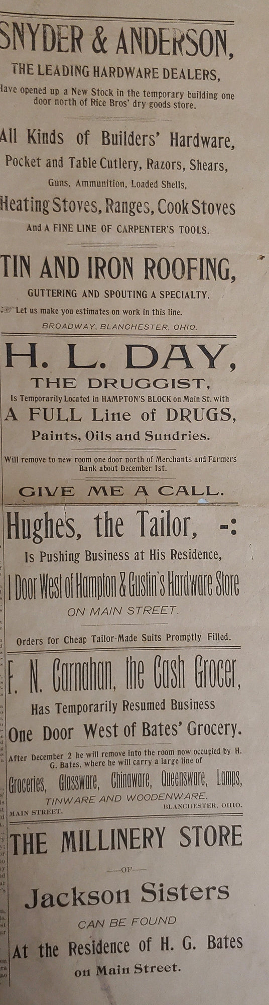 1895. List of Blanchester Businesses. – Blanchester Area Historical Society