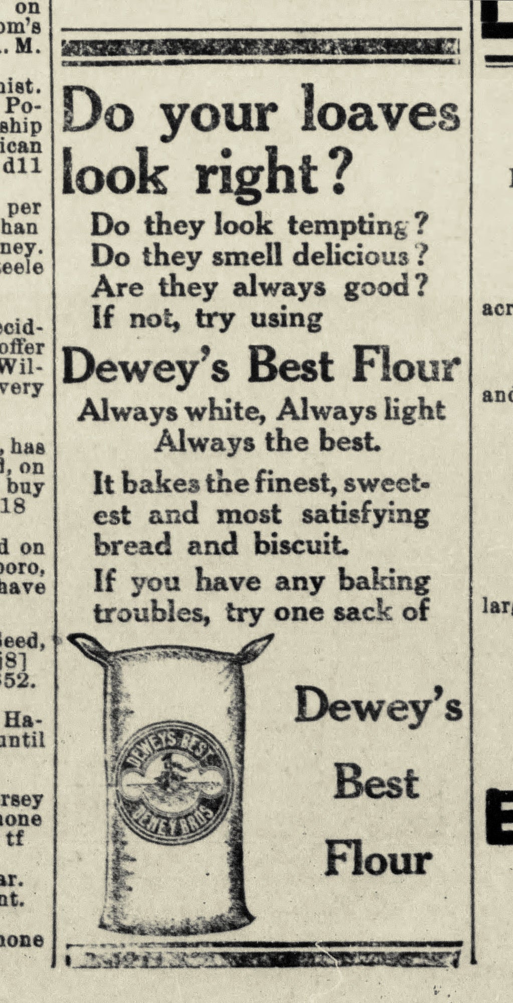 1912. Dewey Bros. Co. Flour ad. – Blanchester Area Historical Society