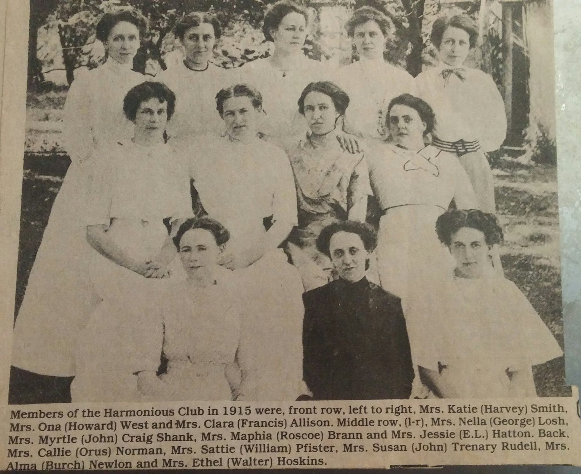 1915. Harmonius Club. Blanchester. – Blanchester Area Historical Society