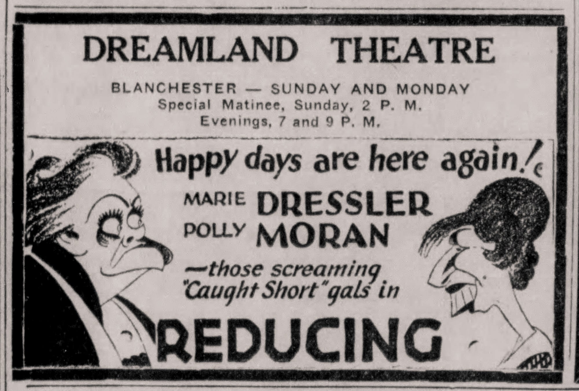 1930. Dreamland Theatre. "Reducing". – Blanchester Area Historical Society