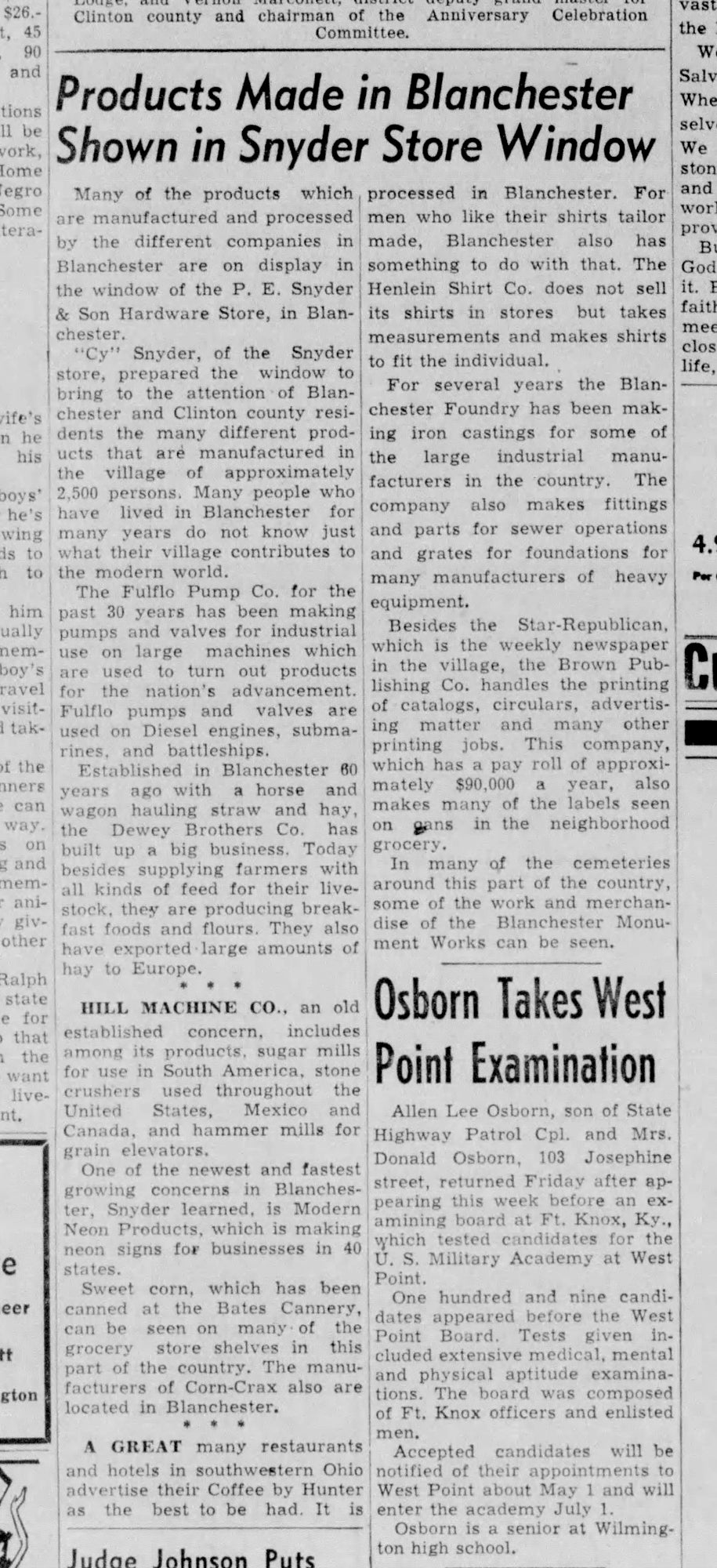 1949. Products Made In Blanchester article. – Blanchester Area ...