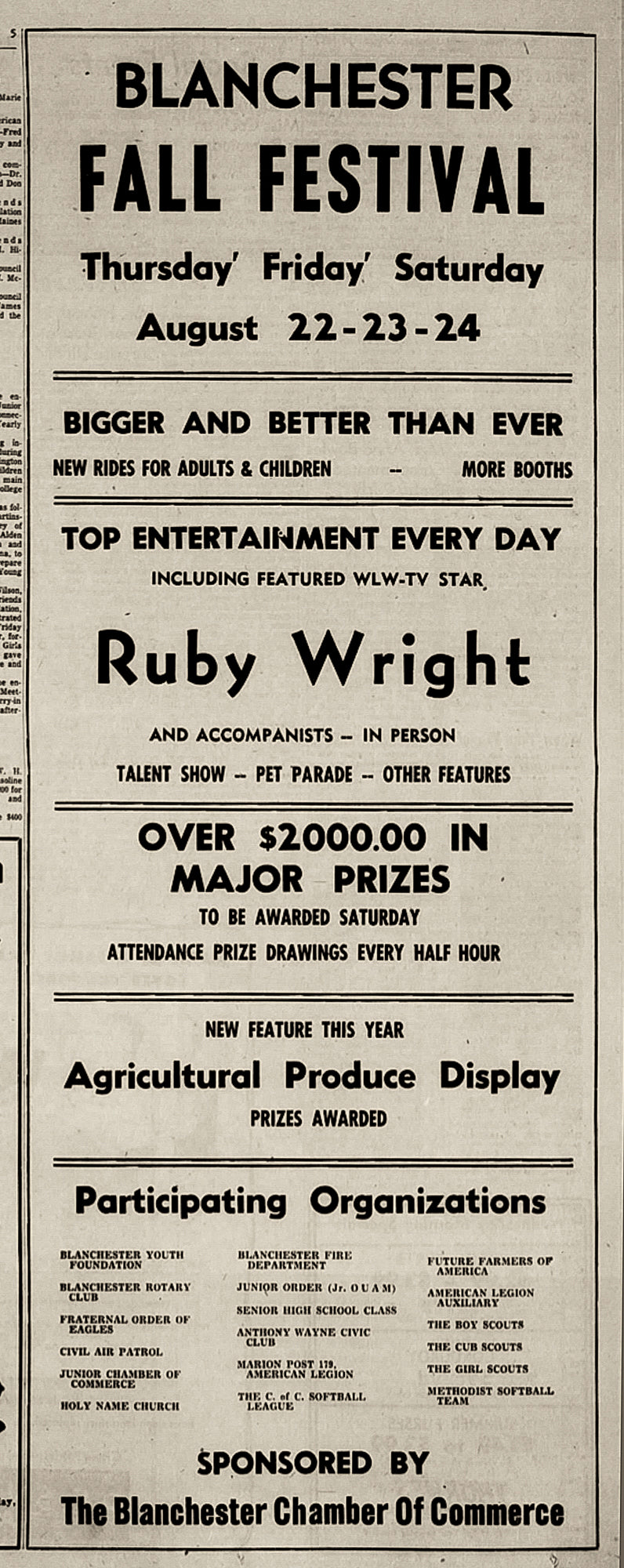 1957. Blanchester Fall Festival. – Blanchester Area Historical Society