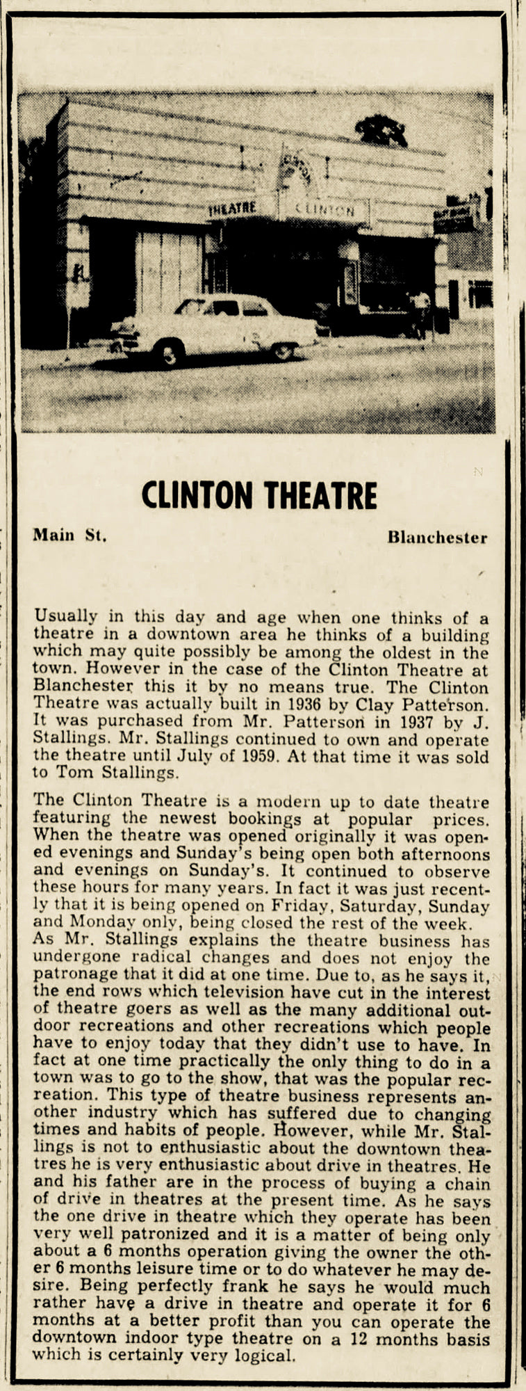 Clinton Theatre History. – Blanchester Area Historical Society