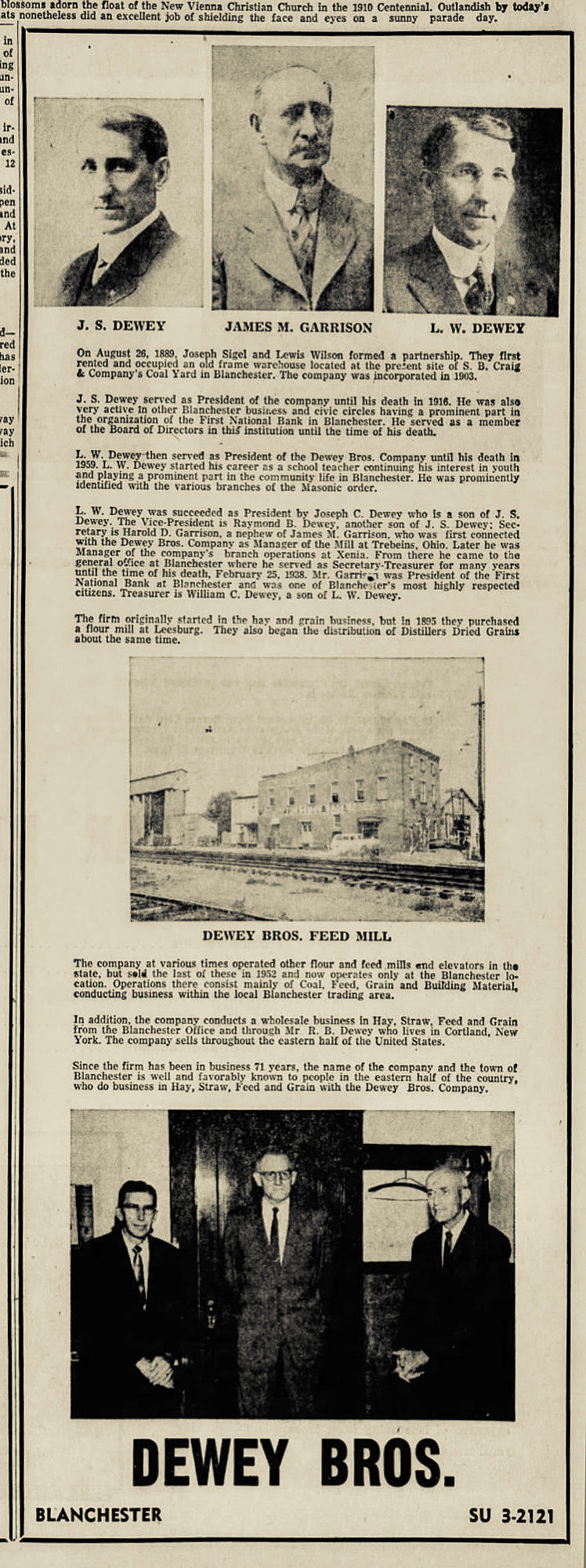 Dewey Bros. Co. history. – Blanchester Area Historical Society
