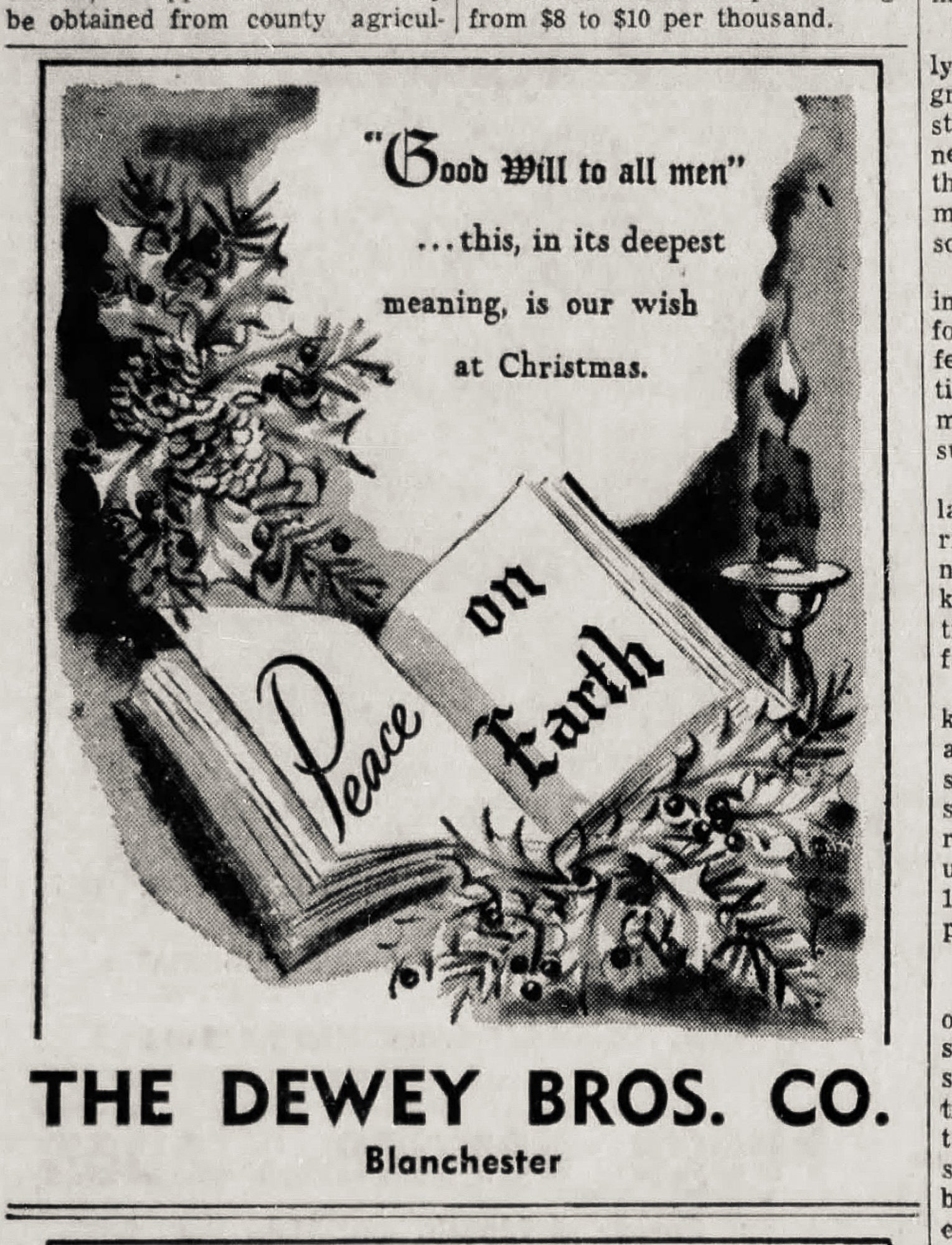 1954. Dewey Bros. Co. Christmas ad. – Blanchester Area Historical Society