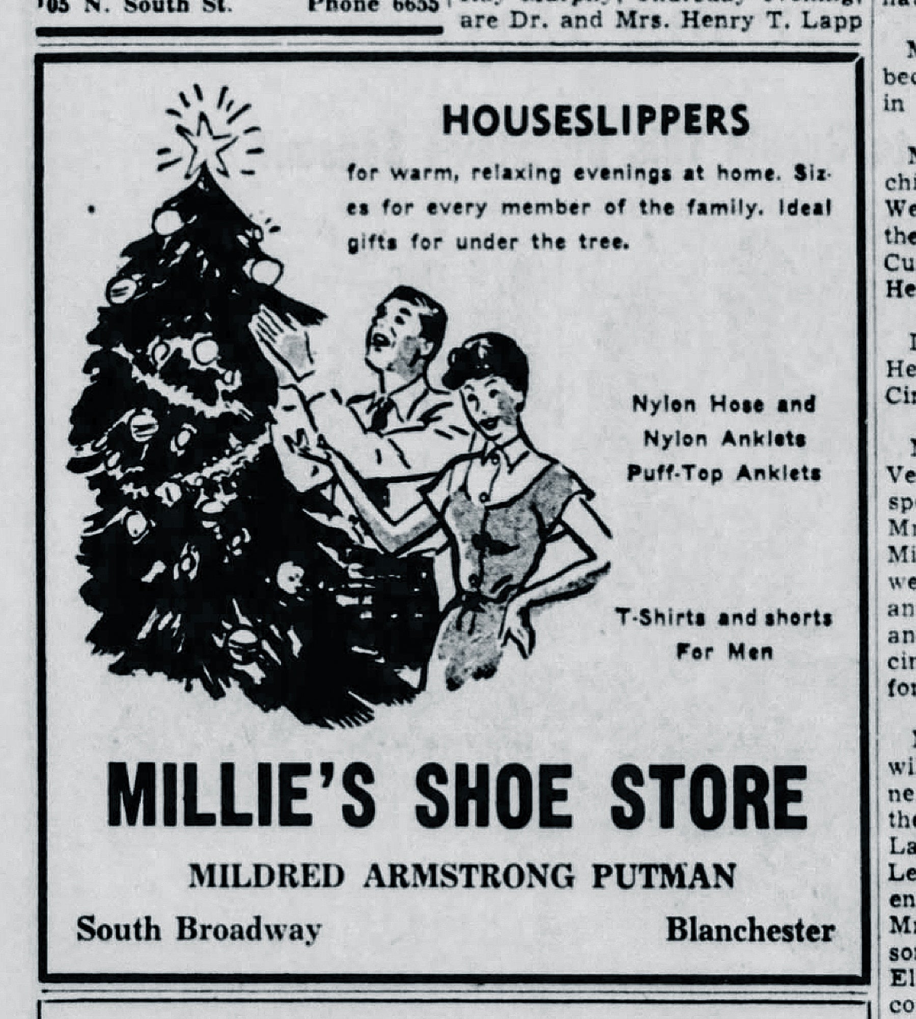 1950. Millie's Shoe Store ad. – Blanchester Area Historical Society
