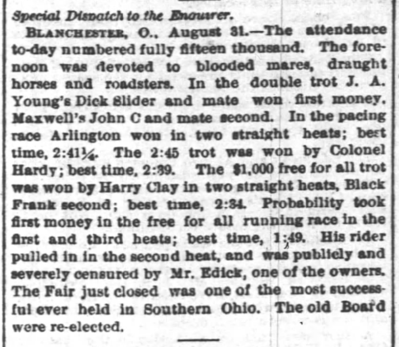1877. Blanchester Fair Newspaper Article. – Blanchester Area Historical ...