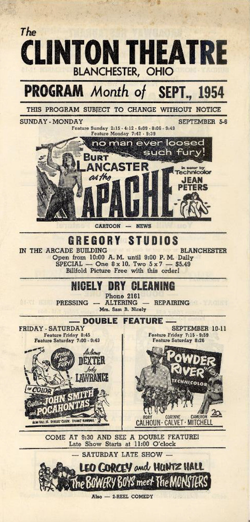 1954. Clinton Theatre Program. – Blanchester Area Historical Society