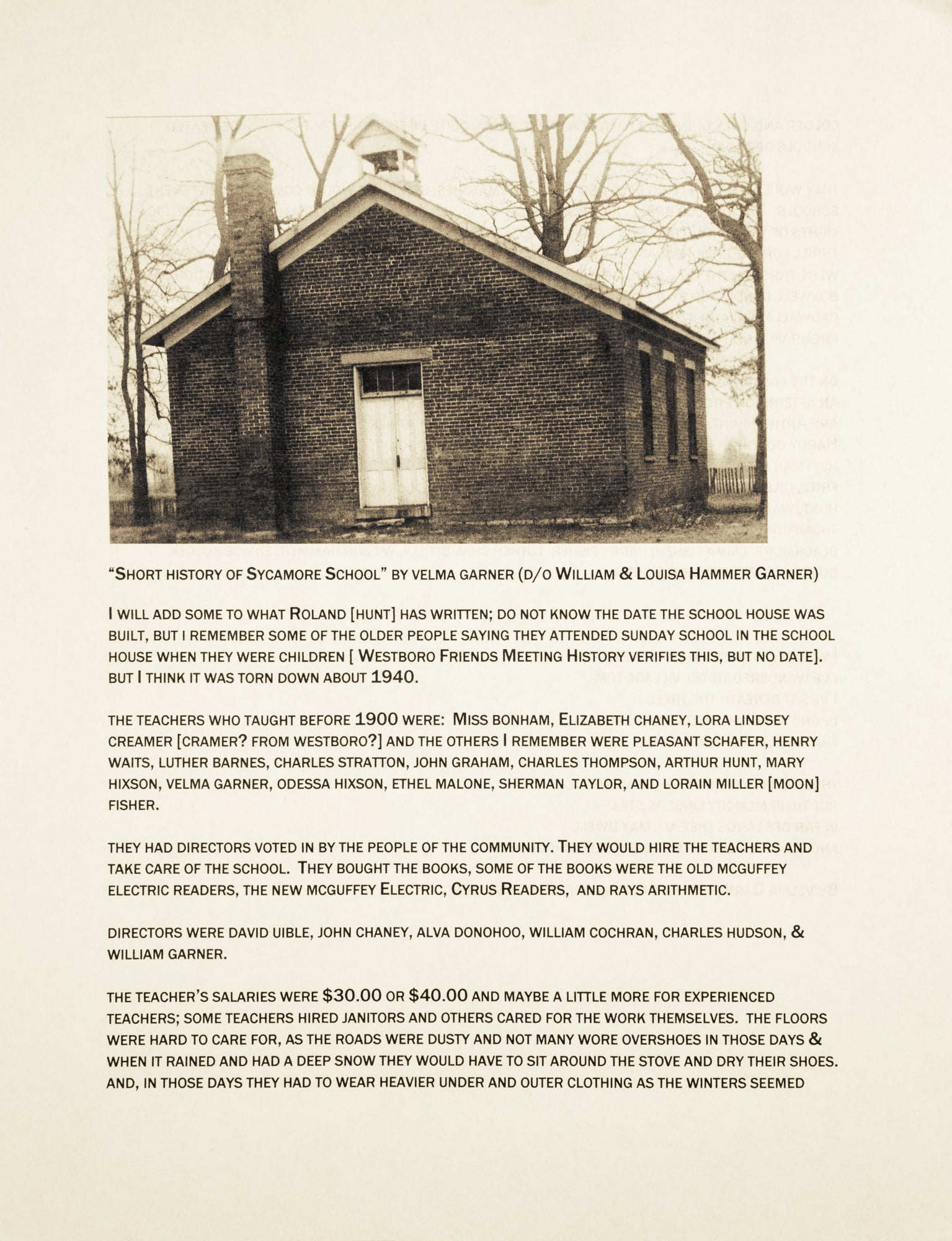 Sycamore School-Recollections from Verna Garner. – Blanchester Area ...