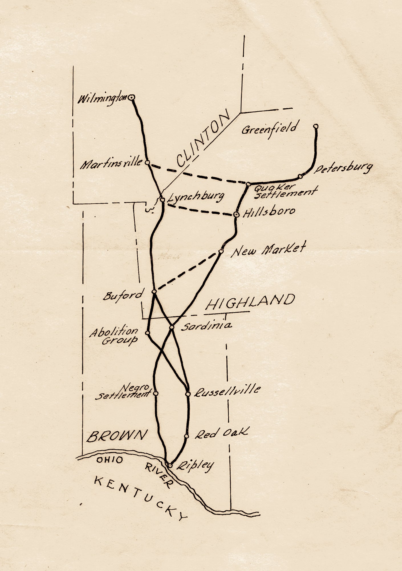 1860s Underground Railroad map. – Blanchester Area Historical Society