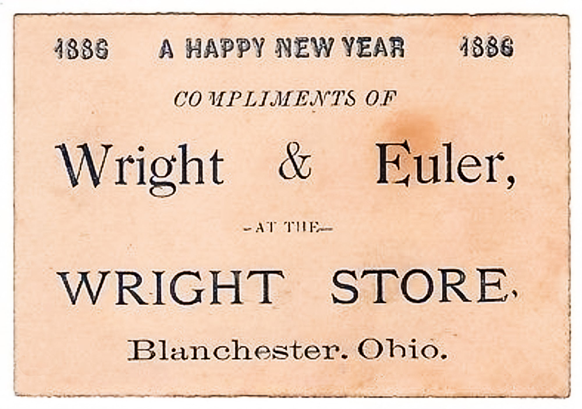 1886. Wright & Euler New Years ad. – Blanchester Area Historical Society